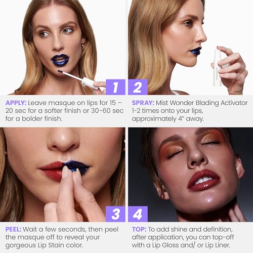 Wonderskin Wonder Blading Lip Stain Peel Off and Reveal Kit - Long Lasting, Waterproof Nude Lip Tint, Transfer Proof Natural Makeup Stain Kit (Adore)