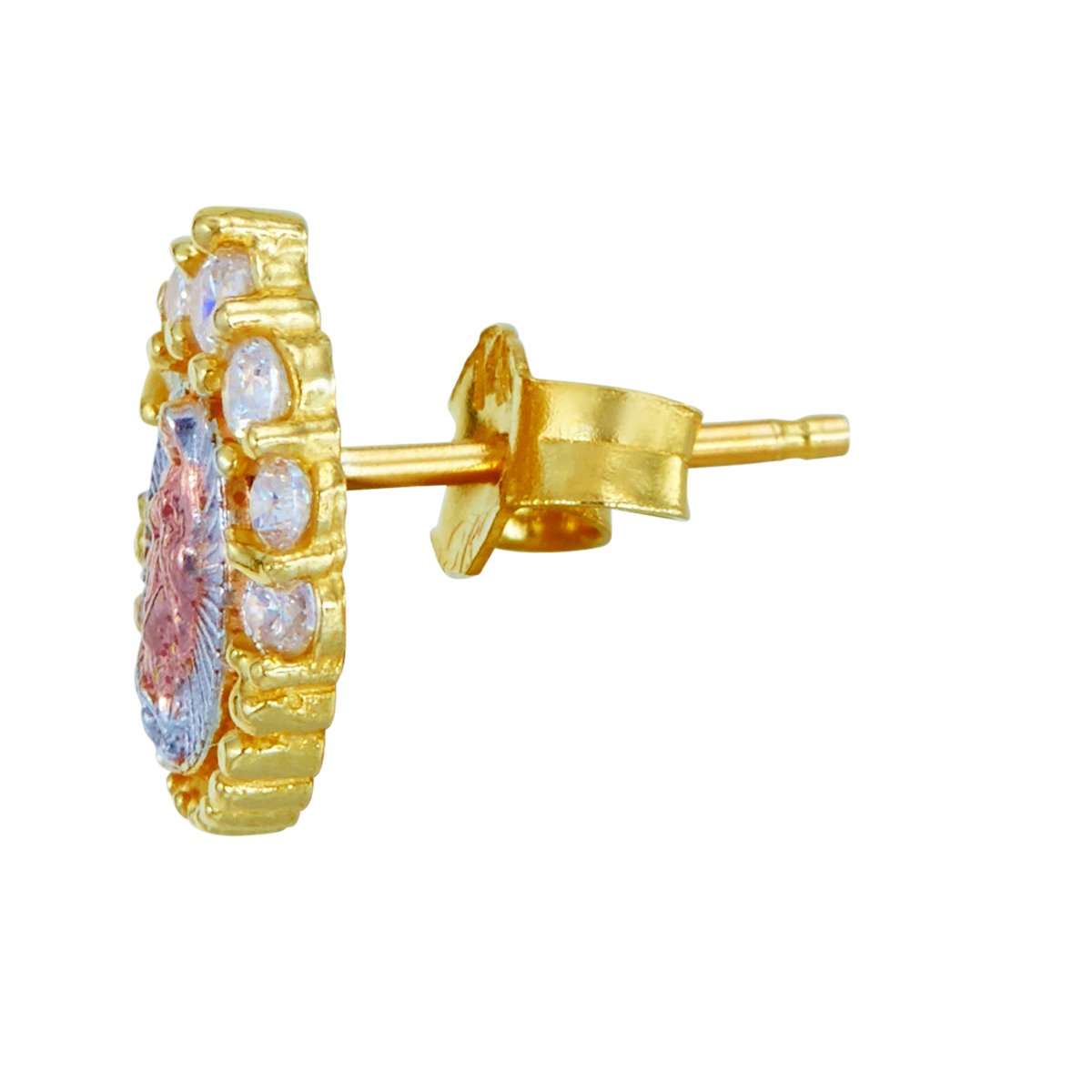 14k REAL Tri Color Gold CZ Our Lady of Guadalupe Earrings