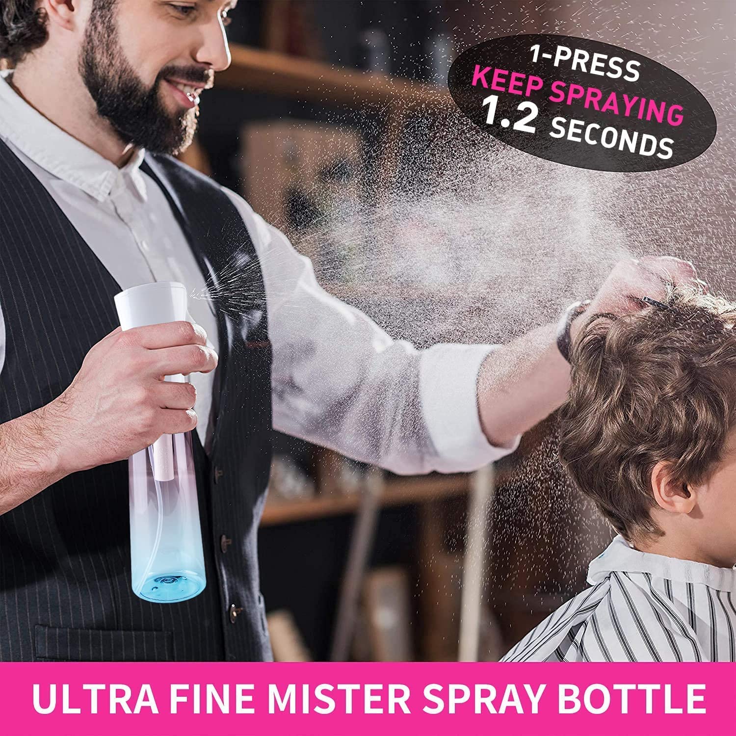 Continuous Hair Plant Mister Spray Bottle, Fine Empty Small Mist Spray Bottles, Water Alcohol Cleaning Mist Bottle for Curly Hair Styling Products,Plants,Barber Accessories