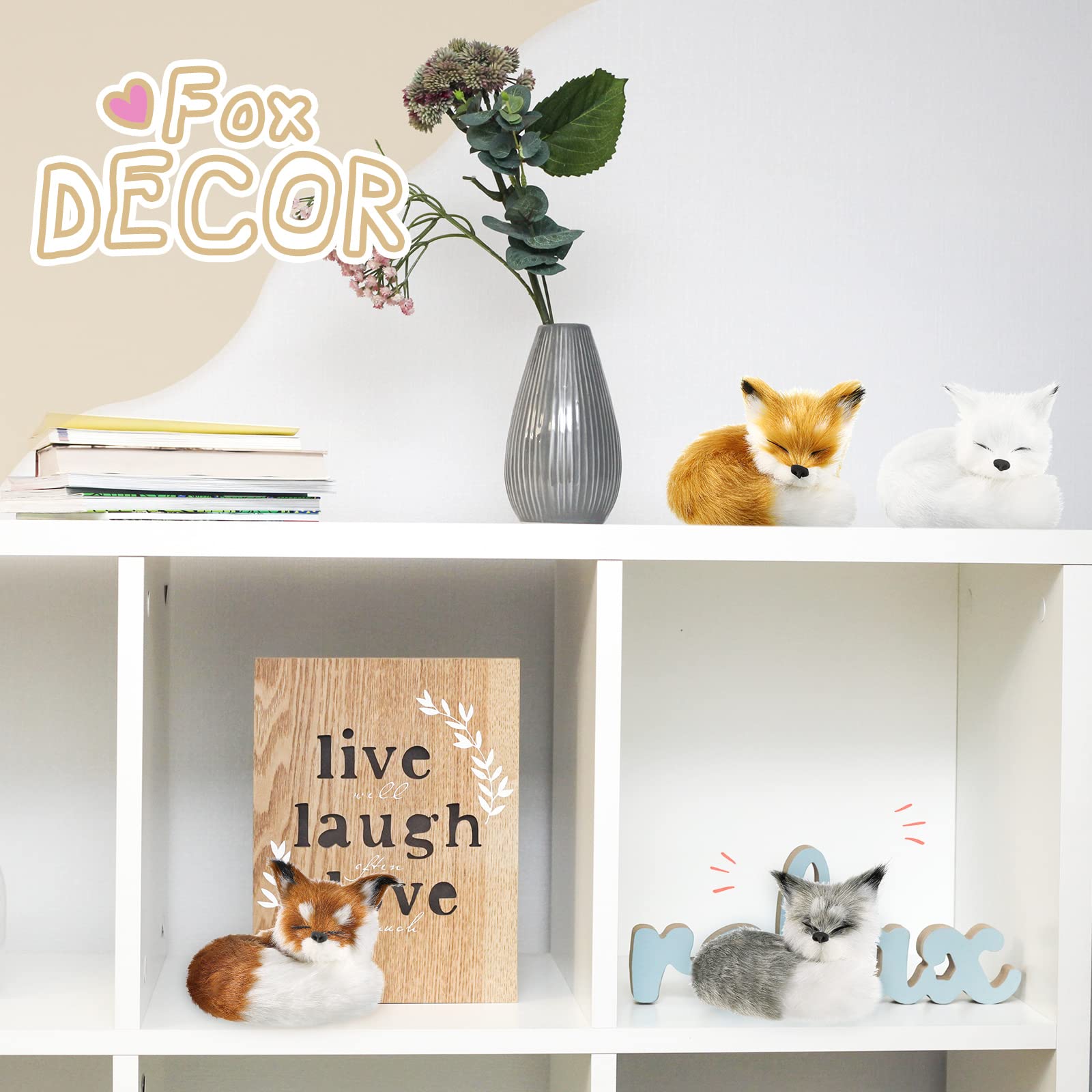 4 Pcs Stuffed Fox Plush Ornament Simulation Furry Fox Decorations Animals Plush Mini Squint Sleeping Plush Static Figures Model for Home Birthday Graduation Favors