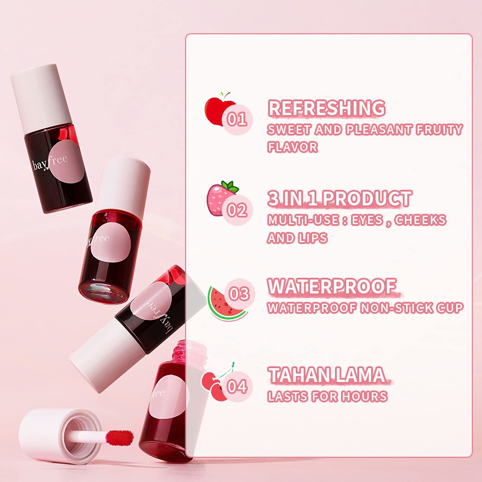 2 Pack Lip Tint Stain Set, Multi-use Lip and Cheek Tint, Moisturizing Liquid Blush and Lip Paint, High Pigment, Vivid Color, Long-Lasting, Weightless Lipstick Lip Tint Lacquer Makeup (Watermelon & Cherry)