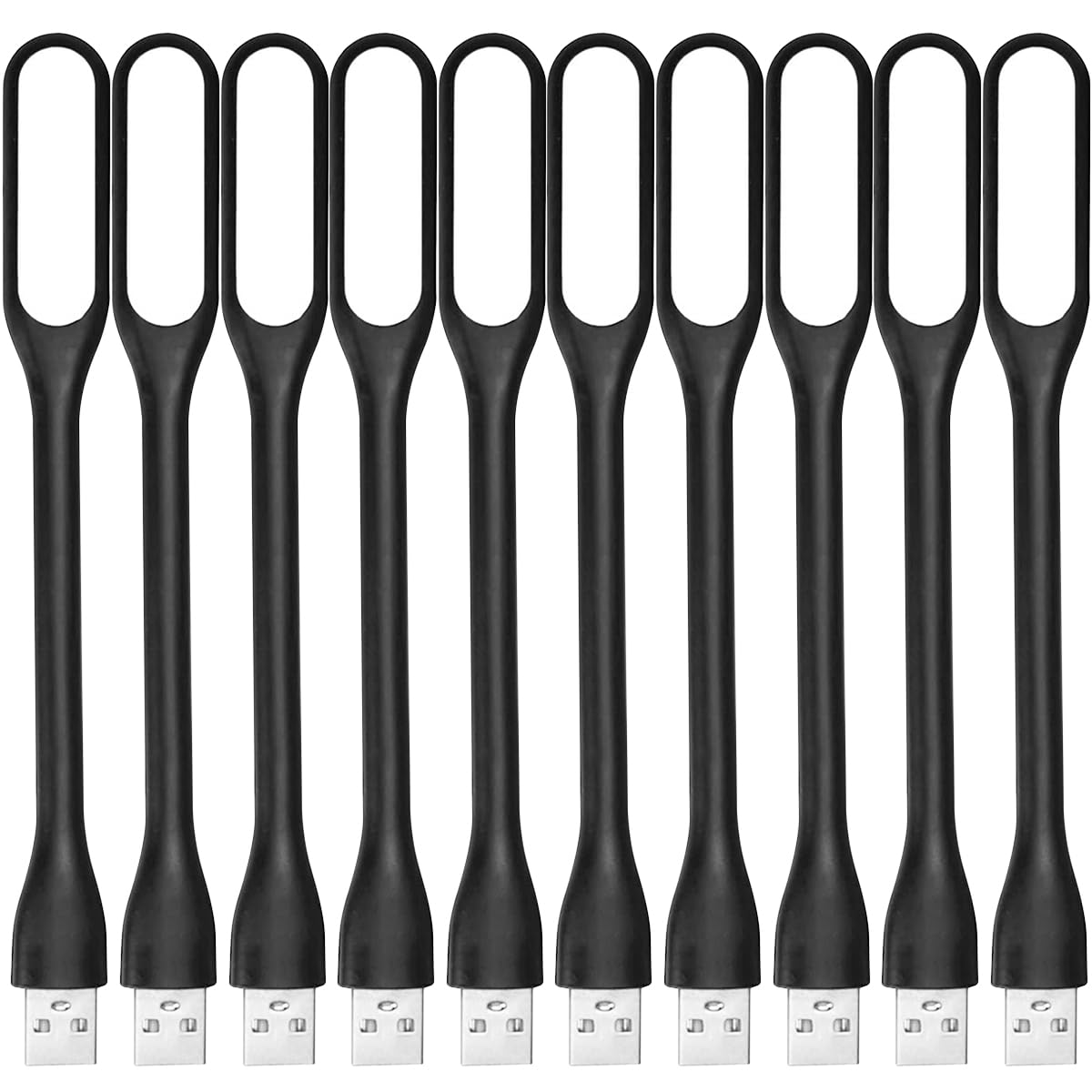 FINENIC USB LED Light Lamp for Power Bank (10 PCS) Portable Eye Care Mini Night Light with Flexible Arm, USB Gooseneck Reading Lamps Book Light,Compatible for Desktop, Notebook Laptop (10-Black)