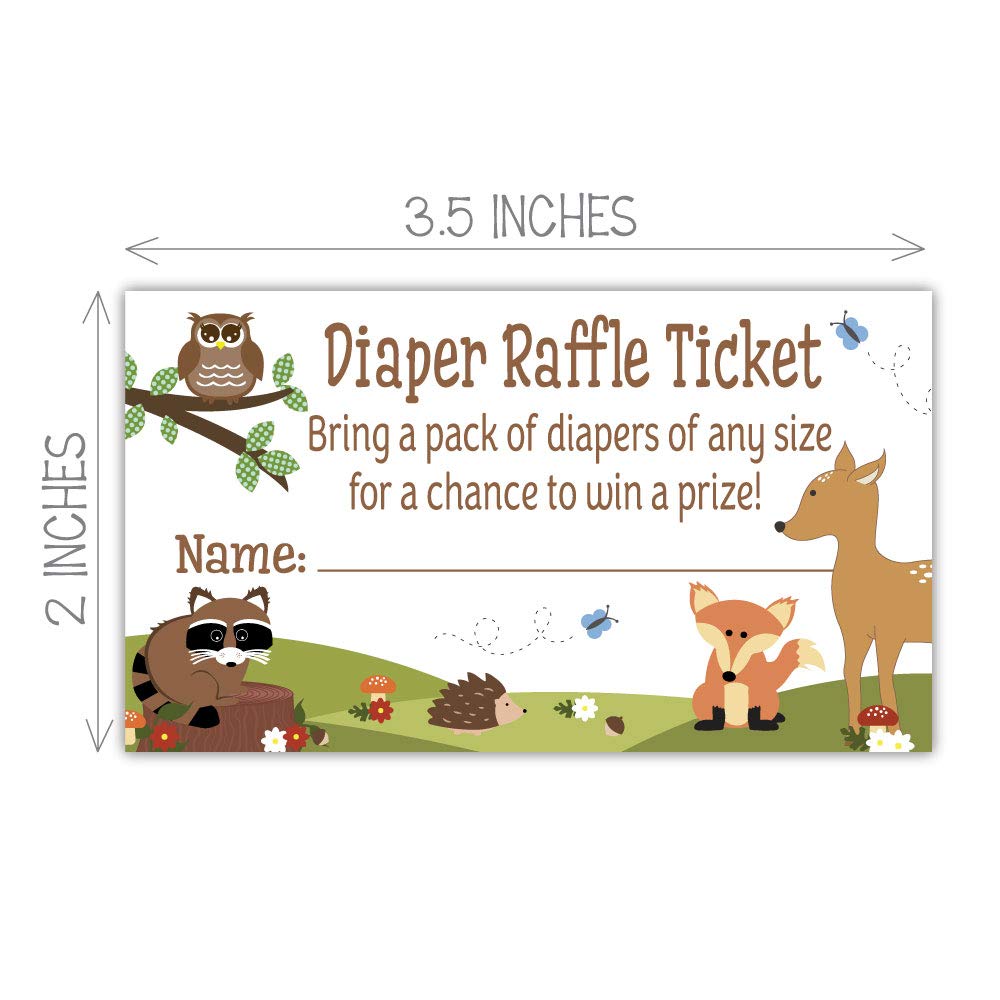 50 Woodland Diaper Raffle Tickets - Boy Baby Shower Game