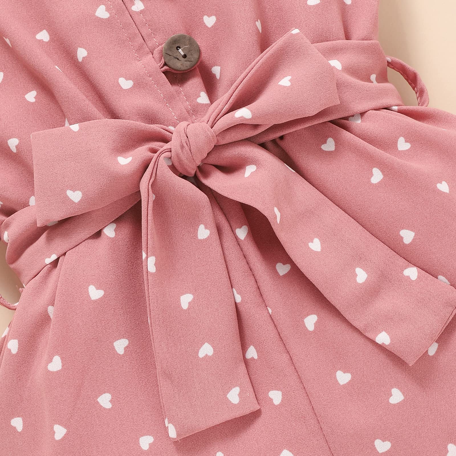 Tikoubabe Toddler Girl Clothes Baby Summer Cute Halter Romper V-Neck Outfits Love Heart Bow Knot Light Red 2T-3T 100CM