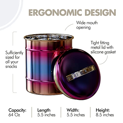 Amici Home Rainbow Metal Storage Canister | Dry Food Storage Container | Airtight Lid | 64 Ounce Capacity | Modern Home Décor | Decorative Metal Canister for Kitchen Countertop (Large)