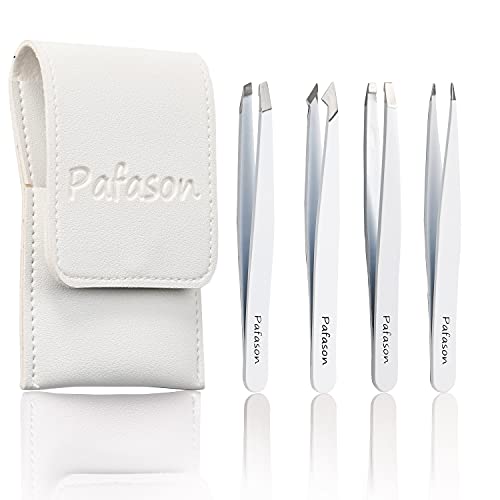 PAFASON Eyebrow Tweezers Set with Premium PU Leather Travel Case-Professional Stainless Steel & High Precision Tweezer Kit for Eyebrow Facial Hair Removal Ingrown Hair Splinter Eyelash for Women & Men