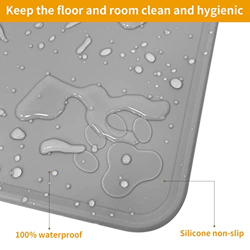 Ptlom Pet Placemat for Dog and Cat, Waterproof Non-Slip Bowl Mat Prevent Food and Water Overflow, Puppy Dish Feeding Mats Suitable for Medium and Small Pet, Silicone (13" *13", Grey)