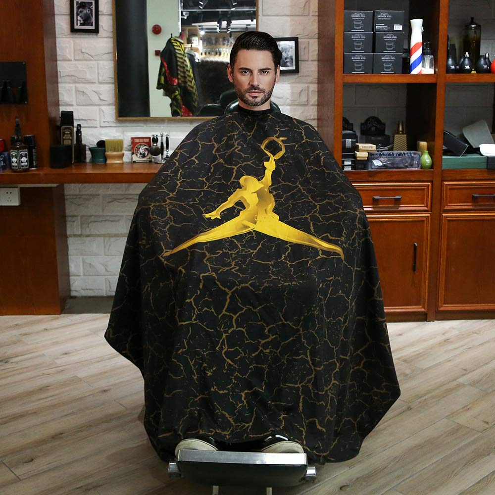 BARBER PRO Barber Cape, Hair Cutting Cape with Snap Closure, Professional Salon Polyester Cape, Barber Hairdressing Cape - Waterproof Adjustable Snap for Hairstylists, 50 x 60 inches (Gold)