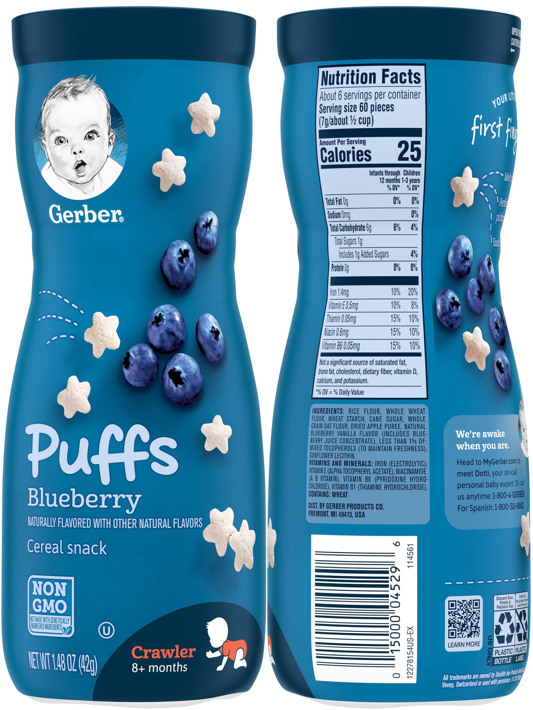 Gerber Puffs Variety Pack, 1 Banana, 1 Vanilla, 1 Blueberry, 3 CT