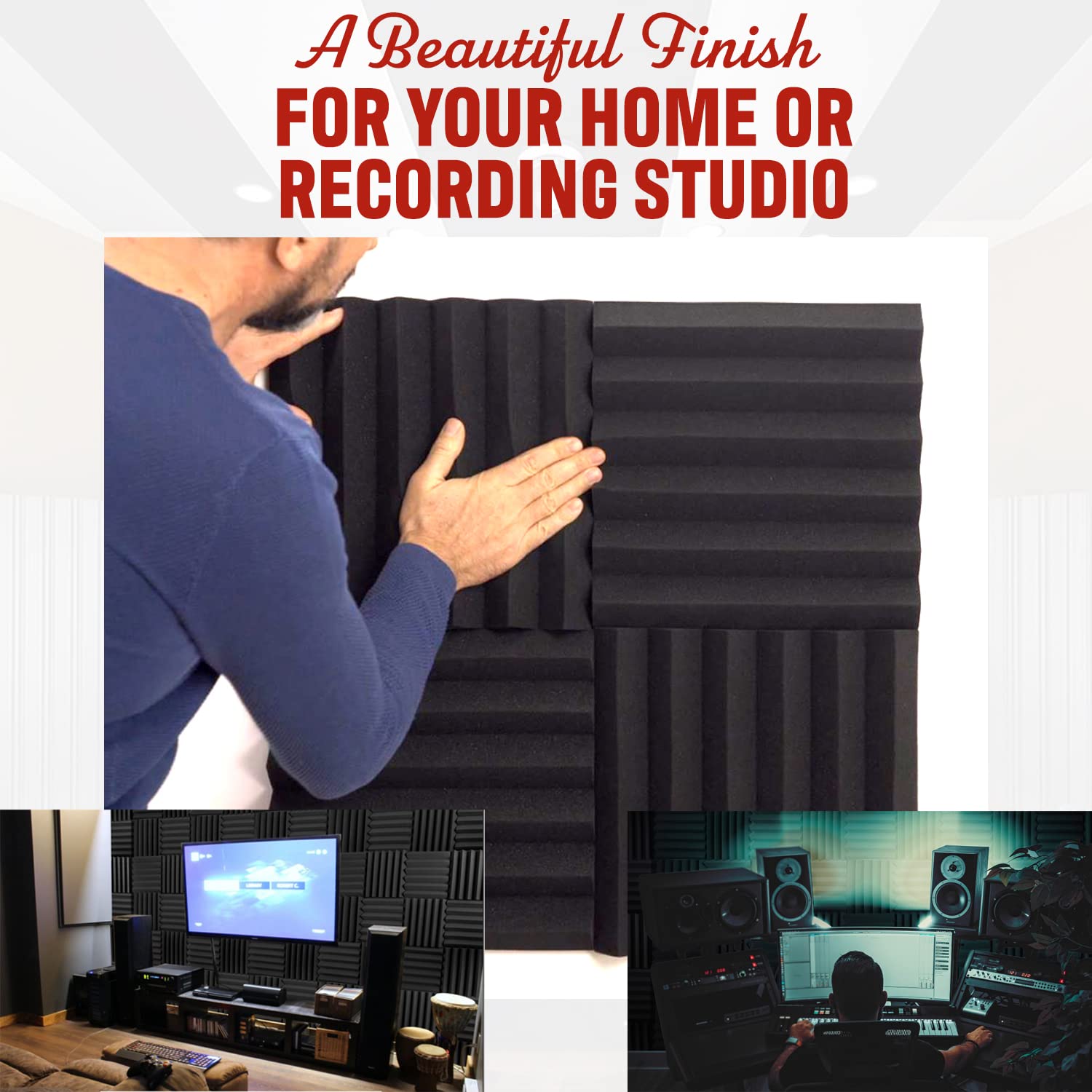 Acoustic Panels Soundproof Wall Panels- 24 Pack 2" x 12" x 12" Sound Proof Foam Panles Adhesive High Desnsity Fireproof Sound Panels Top Quality Sound Deadening Panels Ideal for Home & Studio