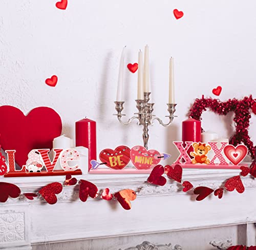 3 Valentines Day Wooden Table Decorations Valentine Centerpiece Pink Heart Love Tabletop Sign Valentine's Gift & Romantic Party Decor for Fireplace Mantle Shelf Office Desk Dining Room Kitchen & Home