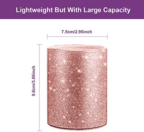 Pencil Cup, Pen Cup PU Glitter Pen Holder Shiny Pen Pencil Stand Pencil Holders Makeup Brush Holder Pen Pencil Organizer Case for Desk Organizer and Storage Box Office Classroom Home (Pink)