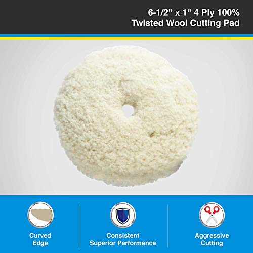 Lake Country Manufacturing 4-Ply 100% Twisted Wool Cutting Pad - Wool Hook and Loop That Fits Backing Plate - Supports Heavy Cutting Application and 1" Pile Height (1 Pack, 6.5")