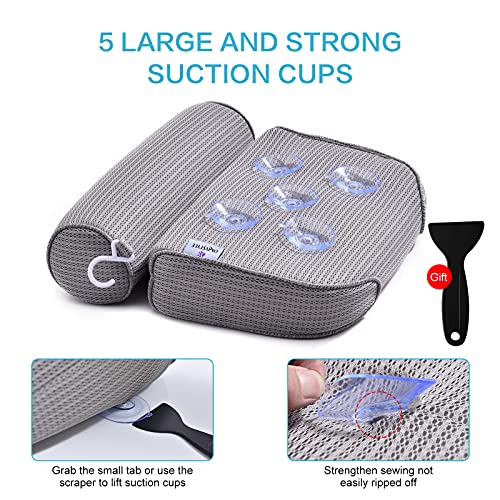 OMYSTYLE Bath Pillows for Tub, Bathtub Pillows with Soft 5D Air Mesh & 5 Large Suction Cups, Quick Dry Spa Bath Pillow for Neck, Head, Shoulder and Back Support - Soft, Non-Slip, Extra Thick | Gray