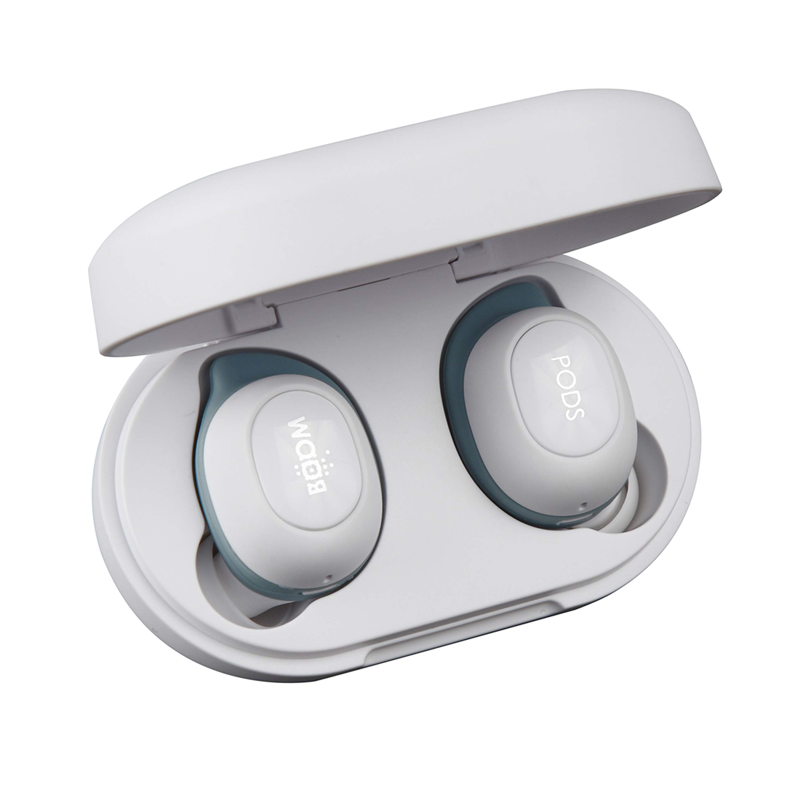 BoomPods Boombuds GS True Wireless - Bluetooth Earbuds IPX5 Water Resistant/Sweatproof Ergofit, Portable Magnetic Charging Case, Best Sports Earphones (White)