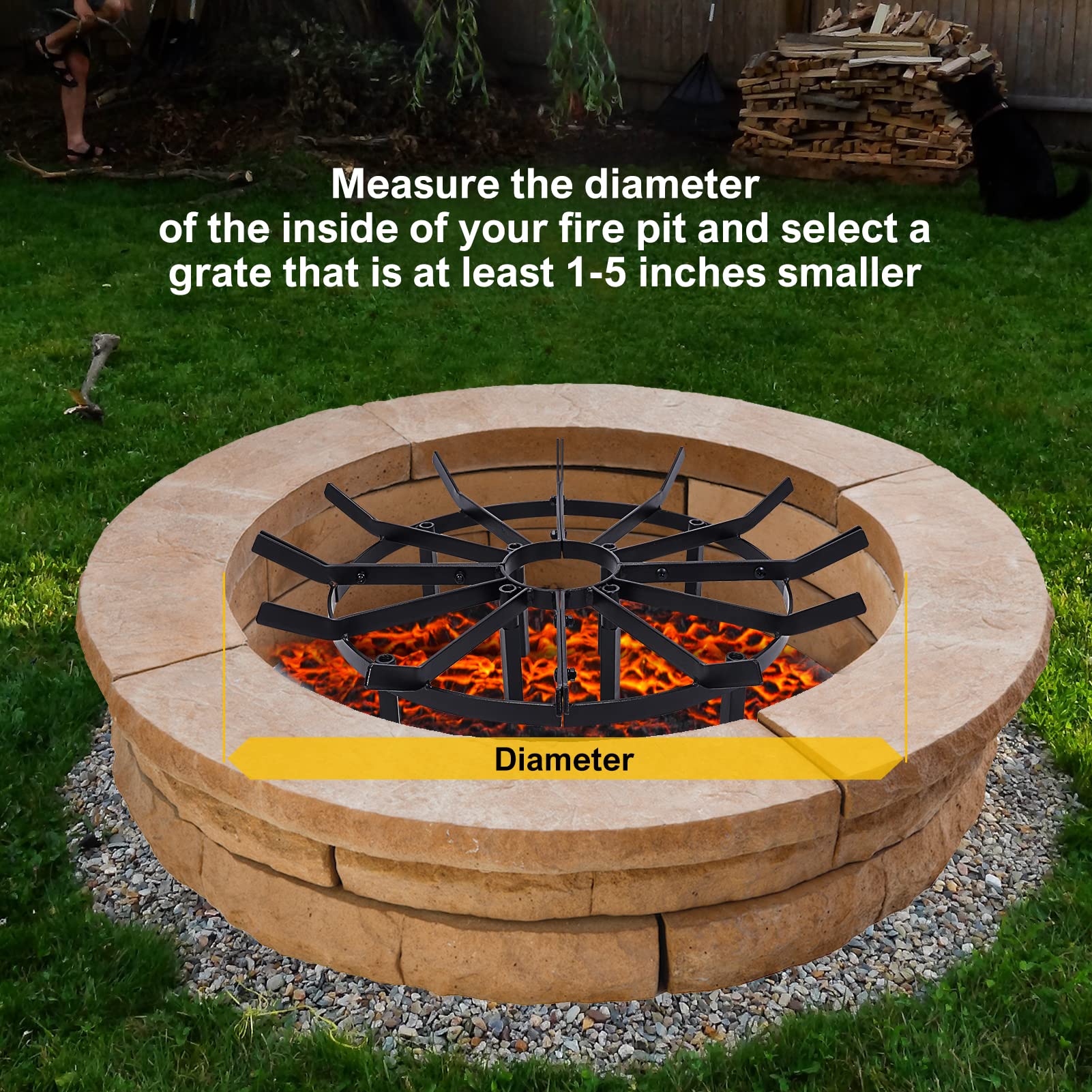 1MORE Fire Pit Grate Log Grate, Fireplace Grate 24 inch Heavy Duty, Round Fireplace Grates, Wood Stove Burning Rack Holder, Firewood Grate for Fire Pit & Backyard Patio, Outdoor Camping Hearth.