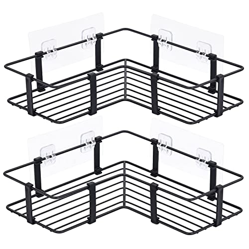 Adhesive Plastic Shower Caddy Bathroom Shower Basket Shelf Wall Mounted No Drilling Shower Storage Rack Organizer Caddy Wall Shelf, Spice Seasoning Rack Seasoning Organizer for Kitchen (MetalBlackCaddy_1Pk)