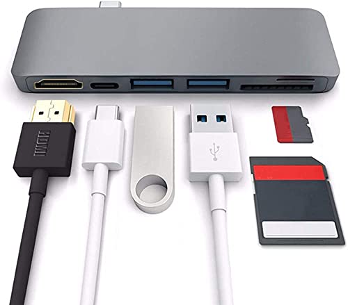 2022 USB C Hub 6-in-1 USB C Adapter Hub HDMI 4K HD Support Dex Mode for MacBook Air, MacBook Pro, XPS, and More with PD TF SD Card Reader Hub 3.0