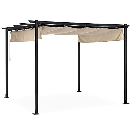 Best Choice Products 10x10ft Extra-Large Outdoor Pergola, Patio Shelter w/Retractable Sun Shade Canopy Cover, Weather-Resistant Fabric, Steel Frame, 16 Ground Stakes - Black