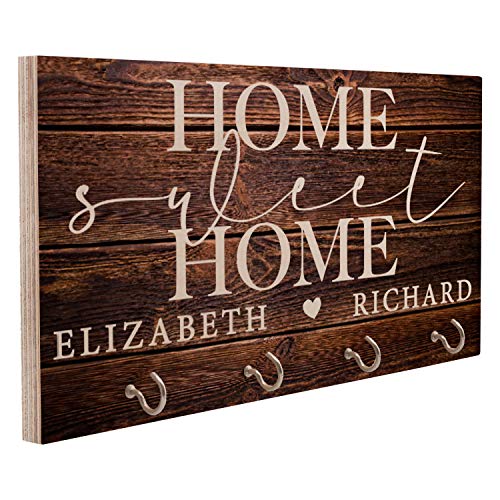 Personalized Wood Key Hook for Couple Mr Mrs| Custom Wall Key Rack Ring Holder Hanger for Wedding Gift | Gifts for Housewarming | New Home Décor | C01D07