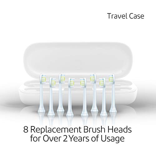Dentin Sonic Electric Toothbrush with 8 Toothbrush Heads, 100 Day Battery Life, Rechargeable Battery, Travel case and Wall Charger Included… (White)