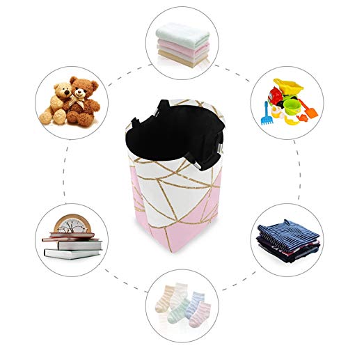 ALAZA Large Laundry Basket Nordic Pink Gold Marble Geometry Laundry Bag Hamper Collapsible Oxford Cloth Stylish Home Storage Bin with Handles, 22.7 Inch