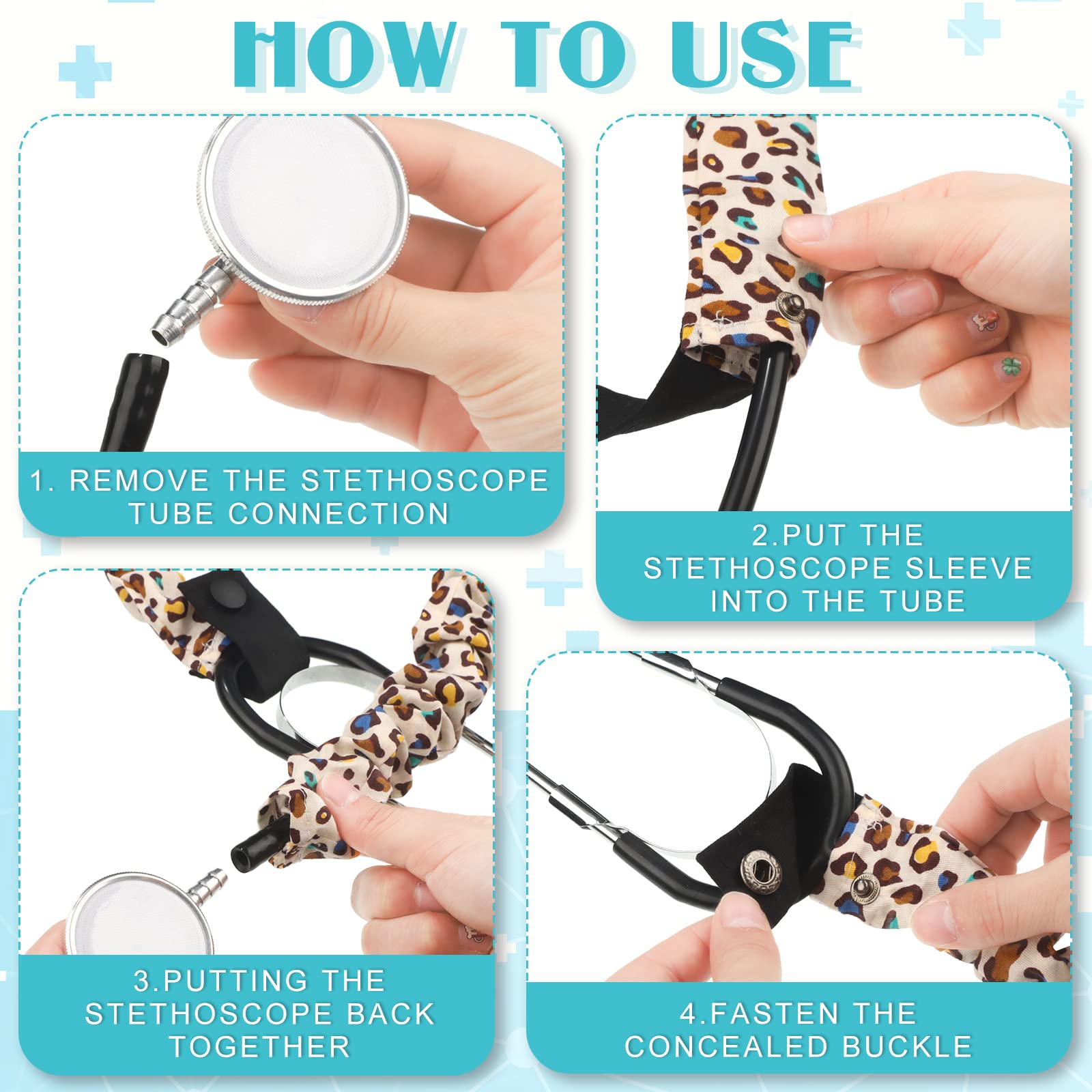 4 Pieces Stethoscope Covers with Removable Tube Handmade Stethoscope Accessories for Nurses Doctors (Bright Style)