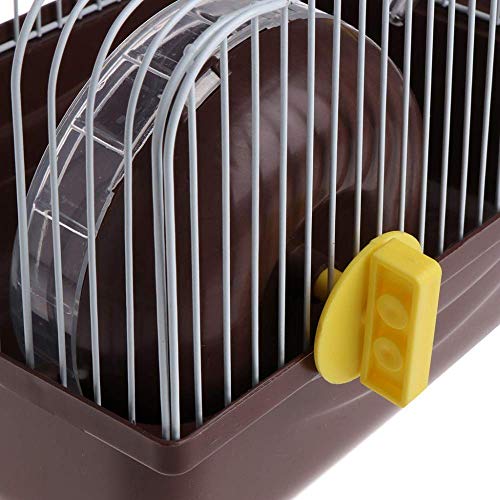Pet Hamster Cage with Running Wheel Water Bottle Food Basin Portable Carrier House Mice Home Habitat for Going Out, Traveling (Coffee)