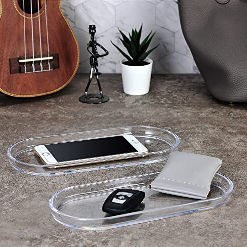 Acrylic Vanity Tray Bathroom Storage Organizer Tray, Catchall Tray,Countertop Sink Tray Dispenser,Sturdy Holder for Cabinet, Vanity, Shelf, Cupboard, Cabinet, or Closet Organization(2 Pack) (Clear)