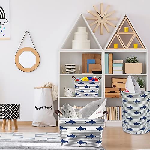 CLOCOR Rectangular Shark Storage Basket,Collapsible Cute Pattern Kids Toys Bin,Waterproof Coating Storage Box with Handles for Bathroom,Shelf Basket (Shark)