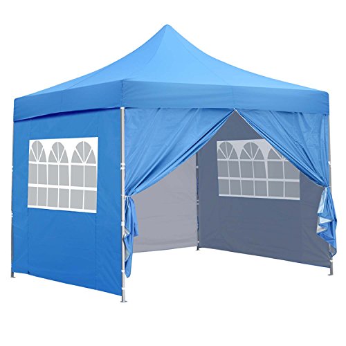 10x10 Ft Outdoor Pop Up Canopy Tent with 4 Removable Side Walls Instant Gazebos Shelters Blue