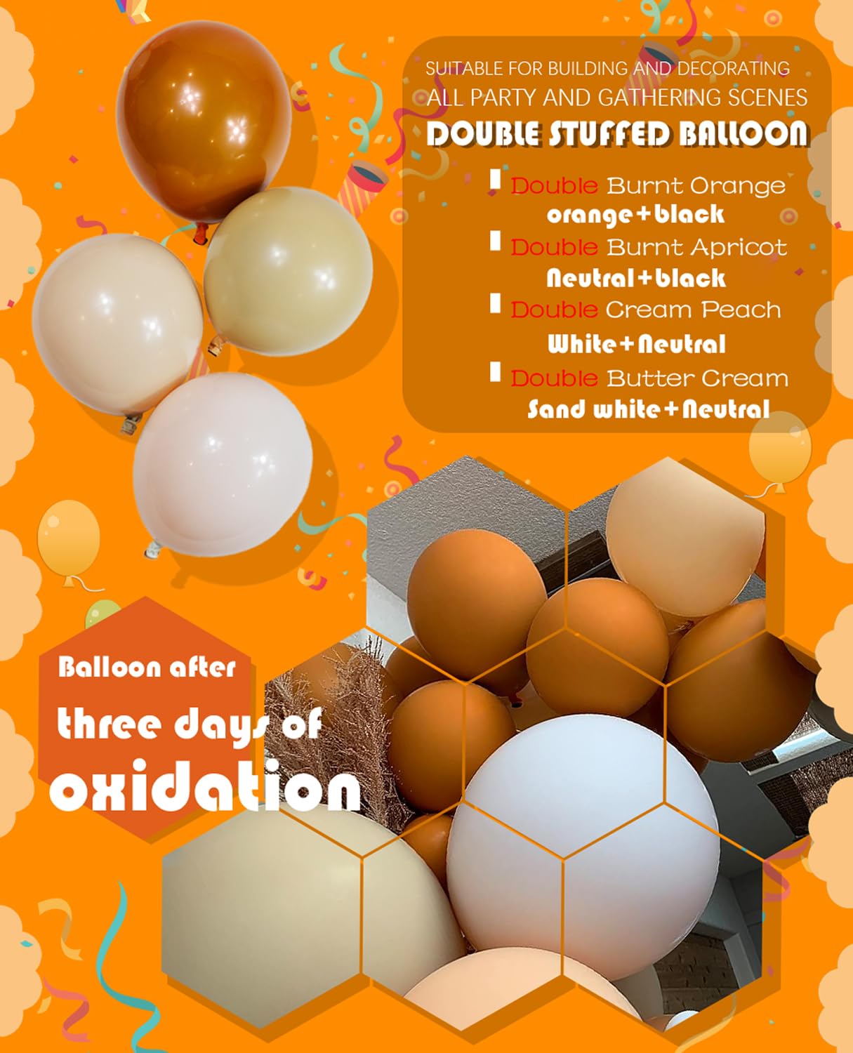 142Pcs Double-Stuffed Burnt Orange Balloon Garland Arch Kit Rust Balloon Fall Balloon Garland Double Layer Matte Cream Peach Apricot Balloons Set for Wedding Birthday Baby Shower Party Decoration