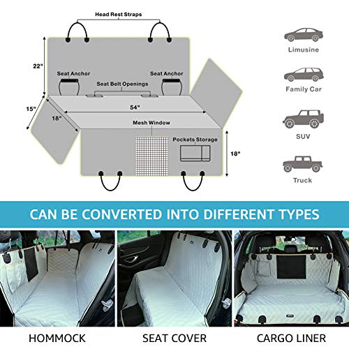 Lassie Dog Car Seat Covers for Back Seat Waterproof with Mesh Visual Window Durable Scratchproof Nonslip Dog Car Hammock with Universal Size Fits for Cars, Trucks & SUVs