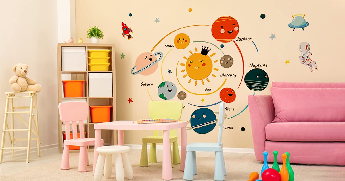 DEKOSH Space Decor Planet Wall Decals | Peel & Stick Space Wall Stickers for Boys Room, Girls Nursery and Playroom Decoration