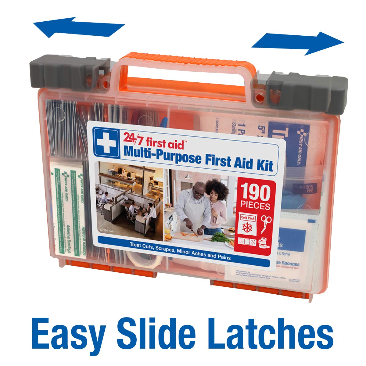 190 Piece First Aid Kit, Plastic Case