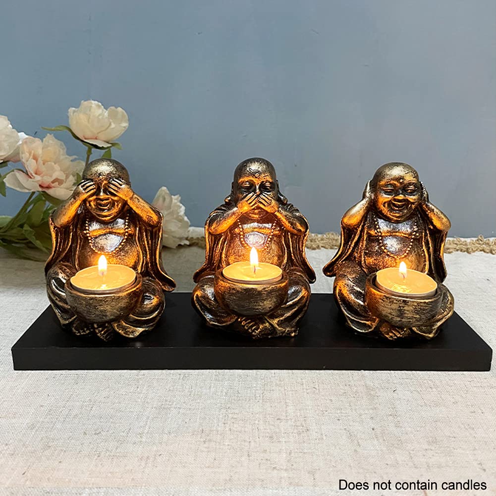 3pcs Home and Gifts Triple Buddha Statue Zen Garden ~Candle Holder Gift Tea Light Buddha Statue Meditating(Bronze,Size:Types:A)