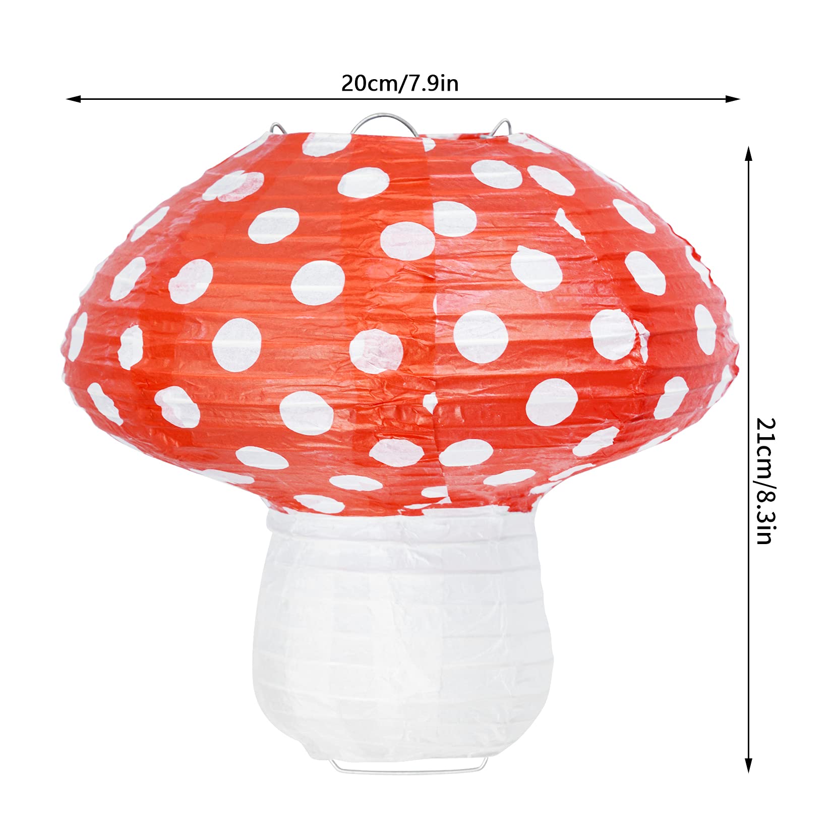 3pcs Mushroom Shaped Paper Lanterns 3D Foldable Hanging Lanterns Halloween Ornament Backdrop for Jungle Wonderland Theme Birthday Wedding Party Fairy Baby Shower Garden Decor (Red, 7.9 inch)