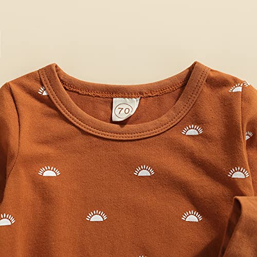 Capbier Newborn Baby Boys Clothes Sets Infant Cute Sun Print Long Sleeve Pullover Sweaters 3 6 9 18 24 Months Outfits Unisex Cotton Clothing, Brown, 3-6 Months (100 Percent Cotton)