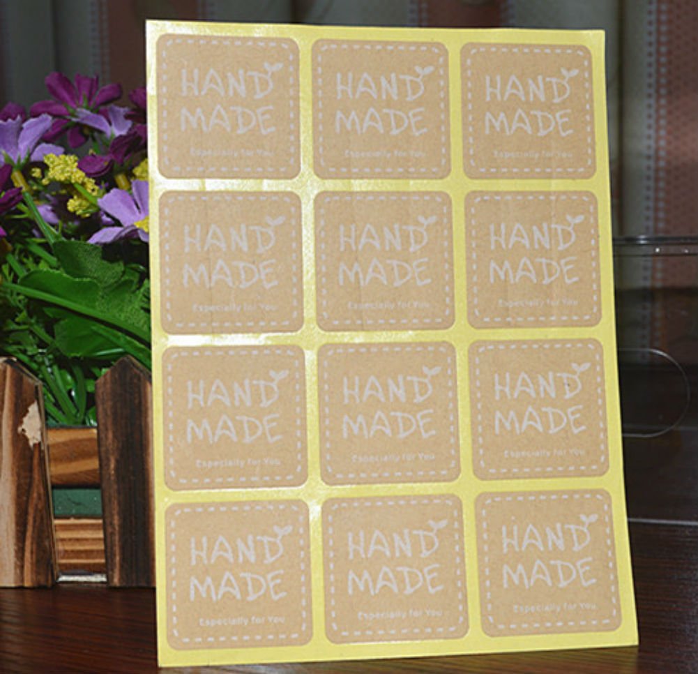 AKOAK 20 Sheets 240 Pcs/Lot Square White Hand Made Stickers Kraft Paper Sticker Labels DIY Handmade Envelopes Stickers and Gift Packaging Bake Decoration Seal Stickers