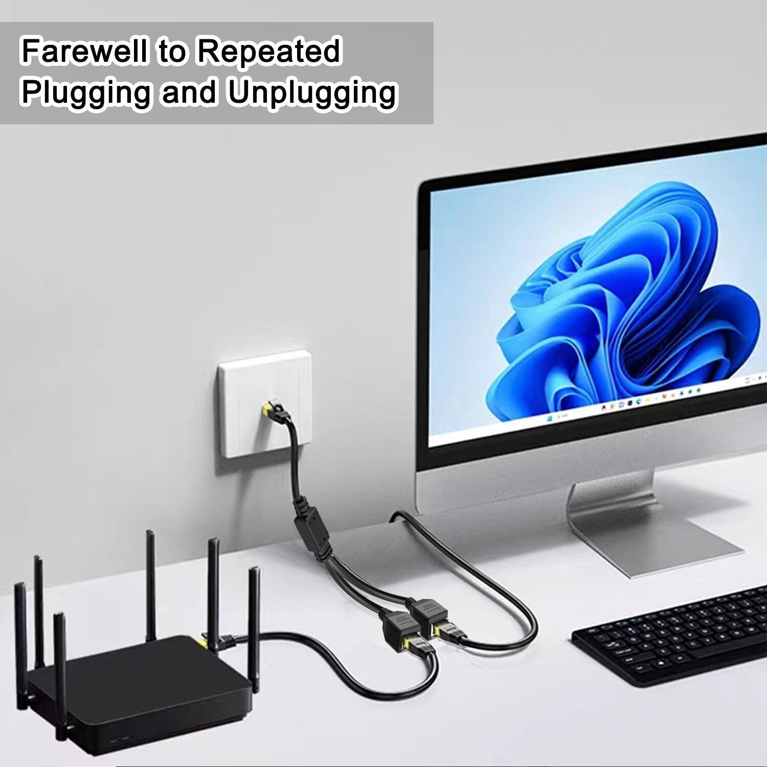 ukiism Ethernet Splitter 1 to 2, RJ45 Splitter LAN Starlink Ethernet Adapter Internet Cable Network Cable 1 Male to 2 Female Suitable Cat5, Cat5e, Cat6, Cat7 LAN Ethernet Socket Connector