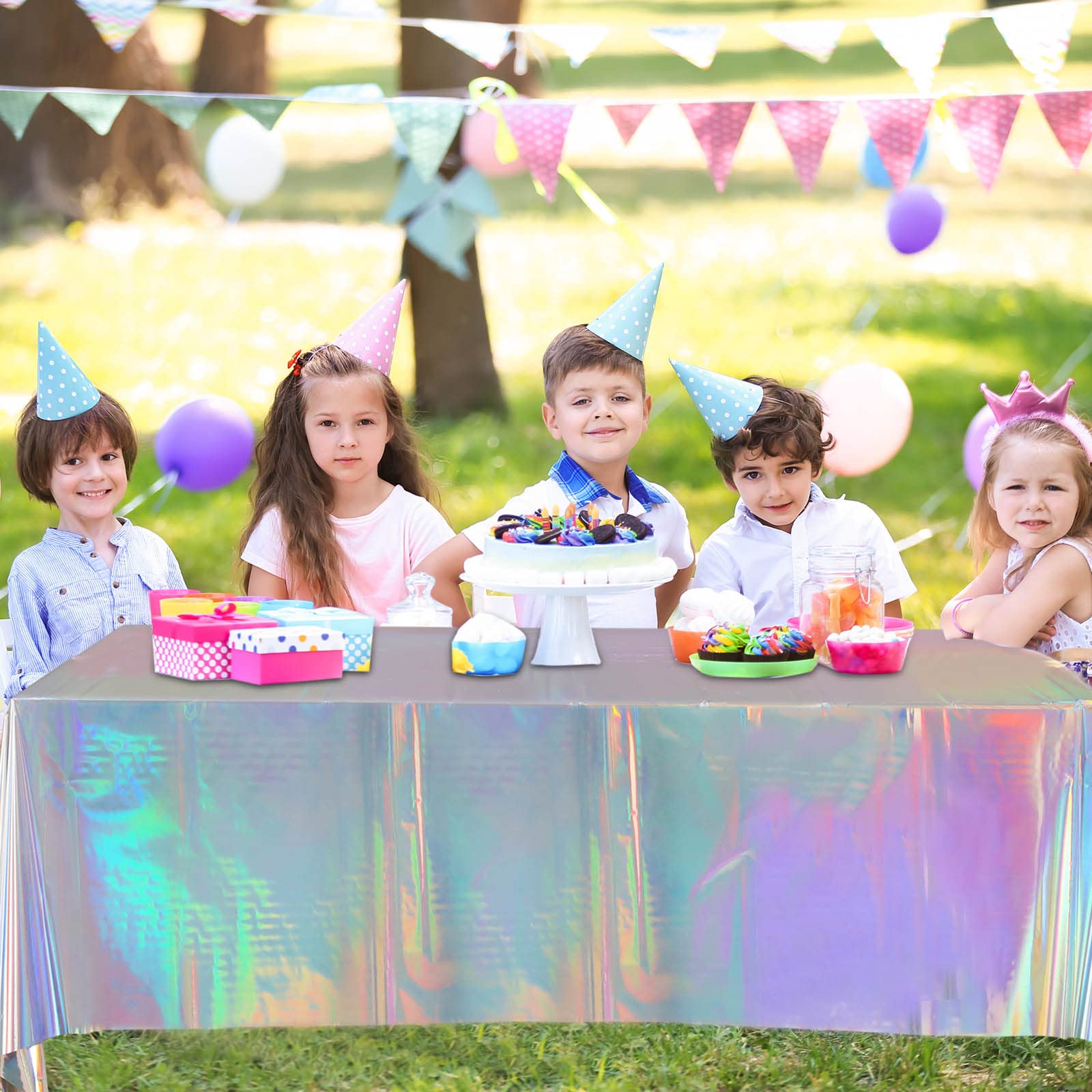 3 Pack Iridescence Plastic Tablecloths Shiny Disposable Laser Table Covers 54 x 108 Inch Sparkle Holographic Foil Tablecloth Iridescent Bridal Wedding Christmas Birthday Party Decoration (3, Laser)