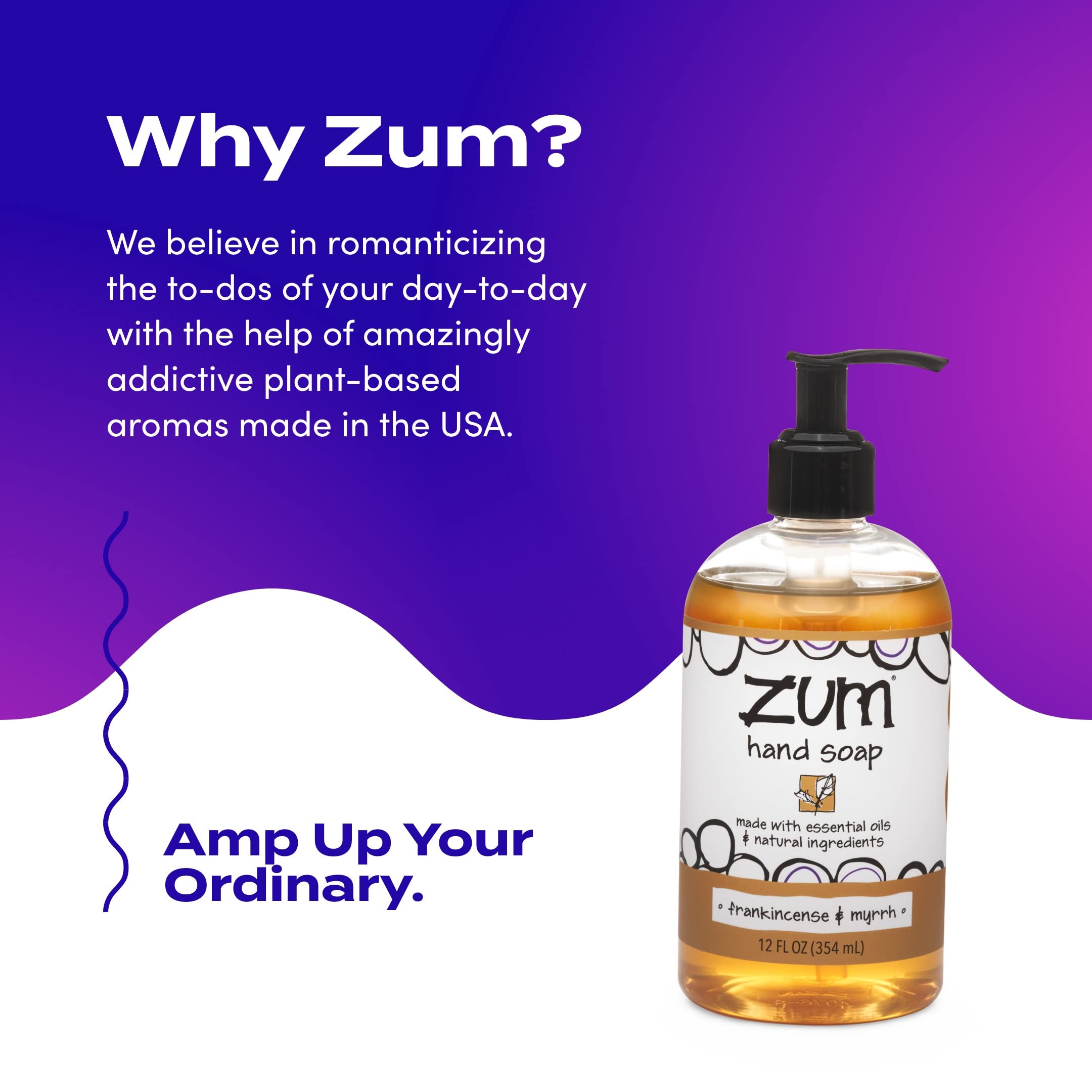 Zum Indigo Wild Hand Soap - Natural Liquid Hand Soap - for Bathroom & Kitchen - Frankincense & Myrrh Scent - 12 oz (4 Pack)