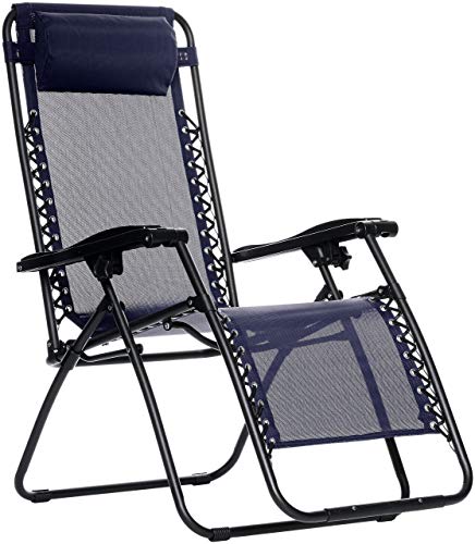Amazon Basics Outdoor Textilene Adjustable Zero Gravity Folding Reclining Lounge Chair with Pillow, 26", Navy Blue