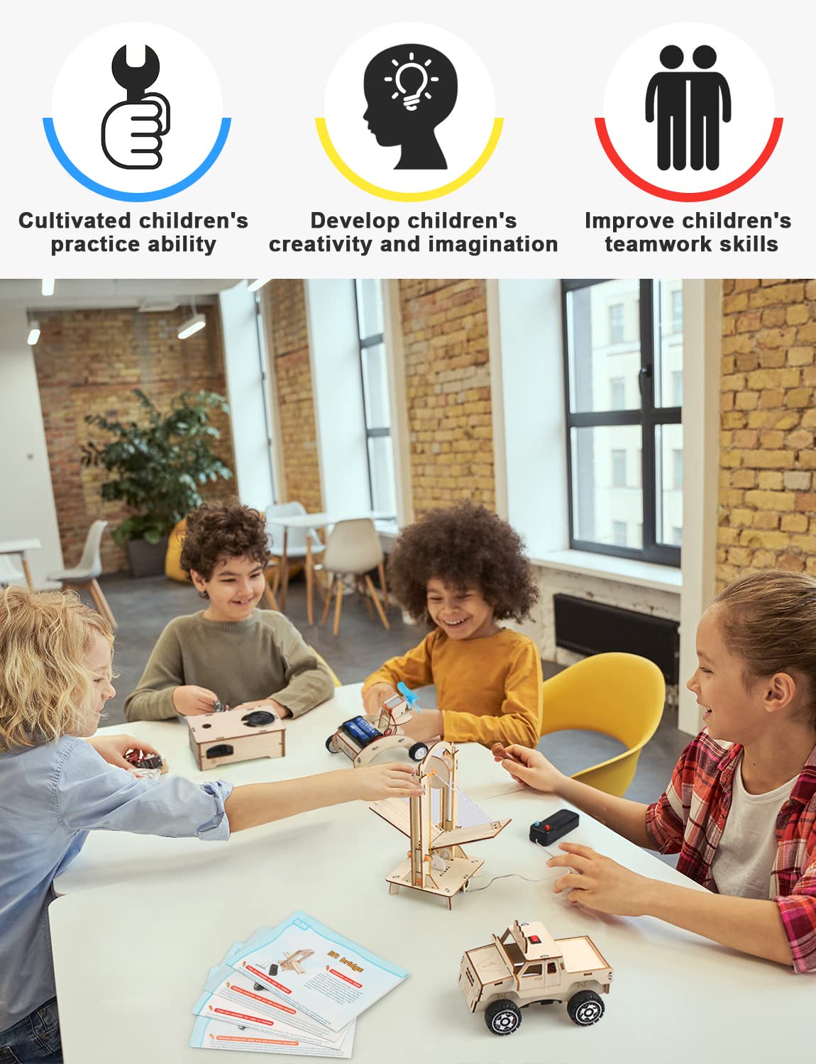 4 Set STEM Kits, Science Experiment STEM Projects for Kids Age 8-12, Model Car Kit, Educational Building Kits,3D Wooden Puzzles, DIY STEM Toys, Birthday Gift for Boys and Girls Ages 8 9 10 11 12
