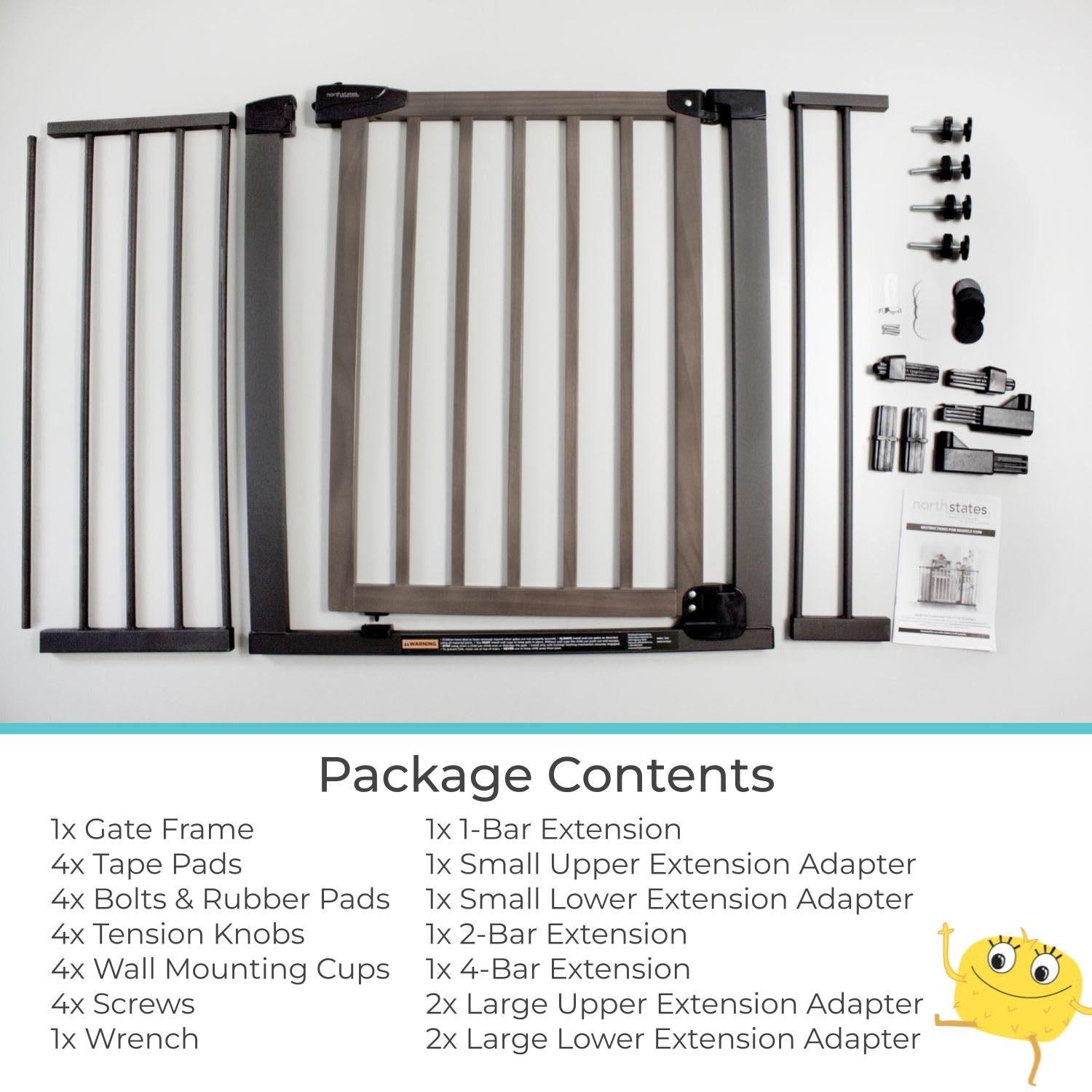 Toddleroo by North States Driftwood Extra Wide Auto Close Baby Gate: Self-Closing Child Gate with Hold-Open Feature. Pressure Mounted Baby Gate, Fits 29.75β to 52β Wide. (30" Tall, Graphite and Wood)