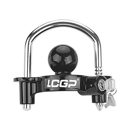 LCGP Black Trailer Hitch Coupler Lock with 2 Keys, Universal Coupler Lock, Adjustable Storage Security, Heavy-Duty Steel.