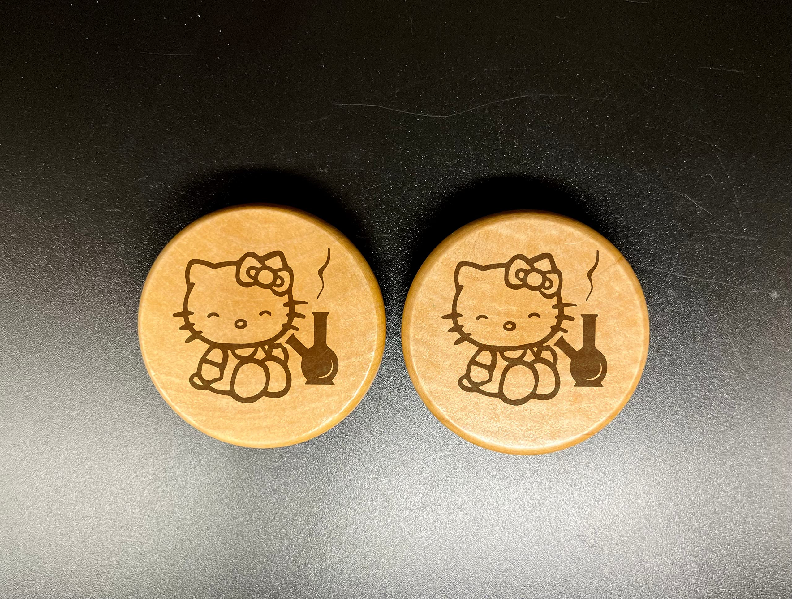 2 inch 2 Piece Laser Engraved Wood Herb Spice Coffee Custom Crusher (Kitty Cartoon Hello)