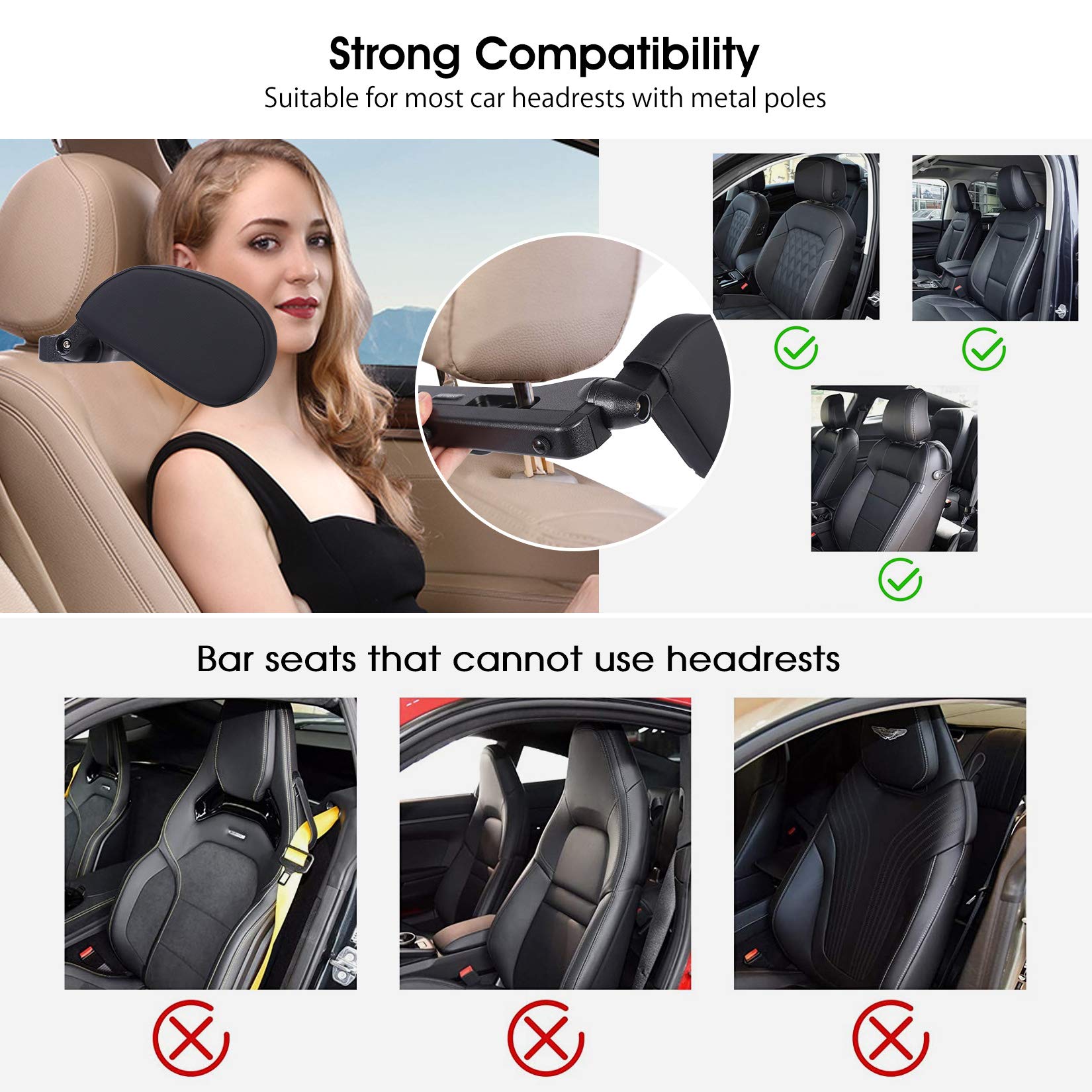 Car Headrest Pillow Road Pal Headrest Car Booster Seat Pillow, U Shape Car Travel Pillow Car Head Neck Support for Kids and Adults
