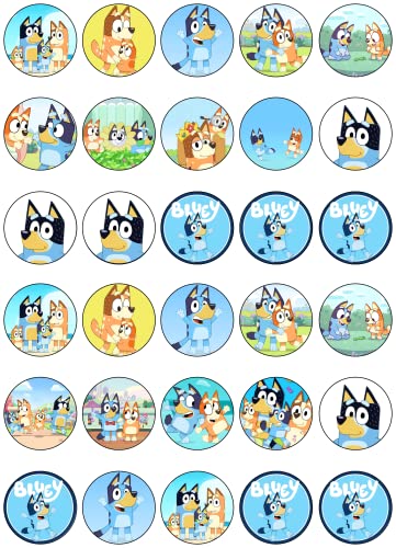 30x blue dog Cupcake Toppers – Edible Happy Birthday Décor, Wafer Sheet Cake Decorating