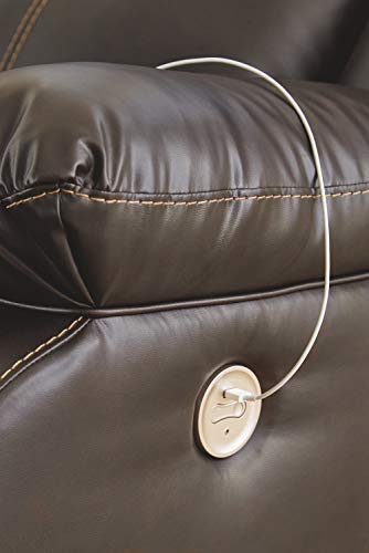 Signature Design by Ashley Denoron Faux Leather Power Reclining Loveseat with Adjustable Positions and USB Plug In, Gray